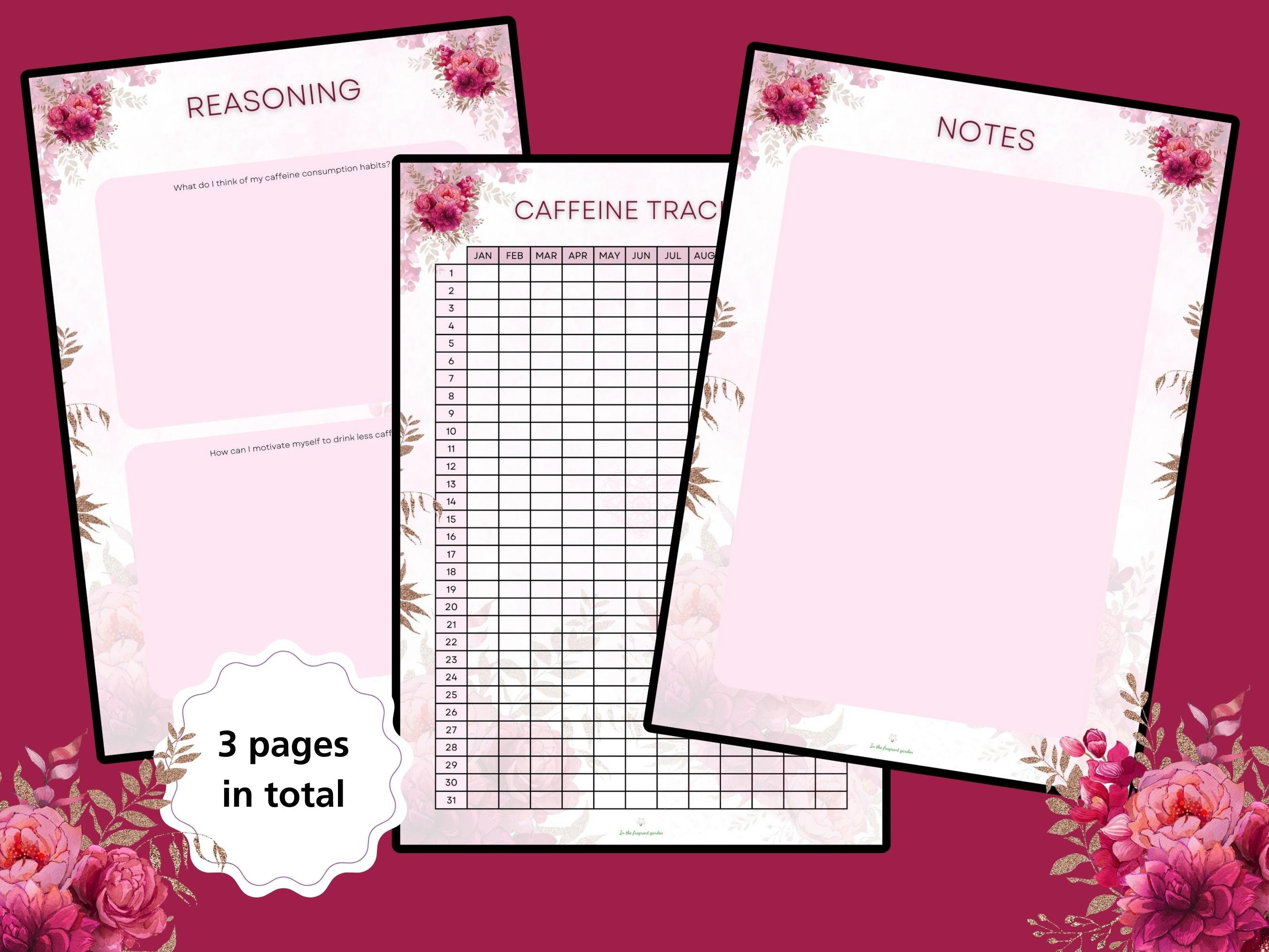 Caffeine Intake Log Coffee and Tea Tracker Printable Daily Florai Cup ...