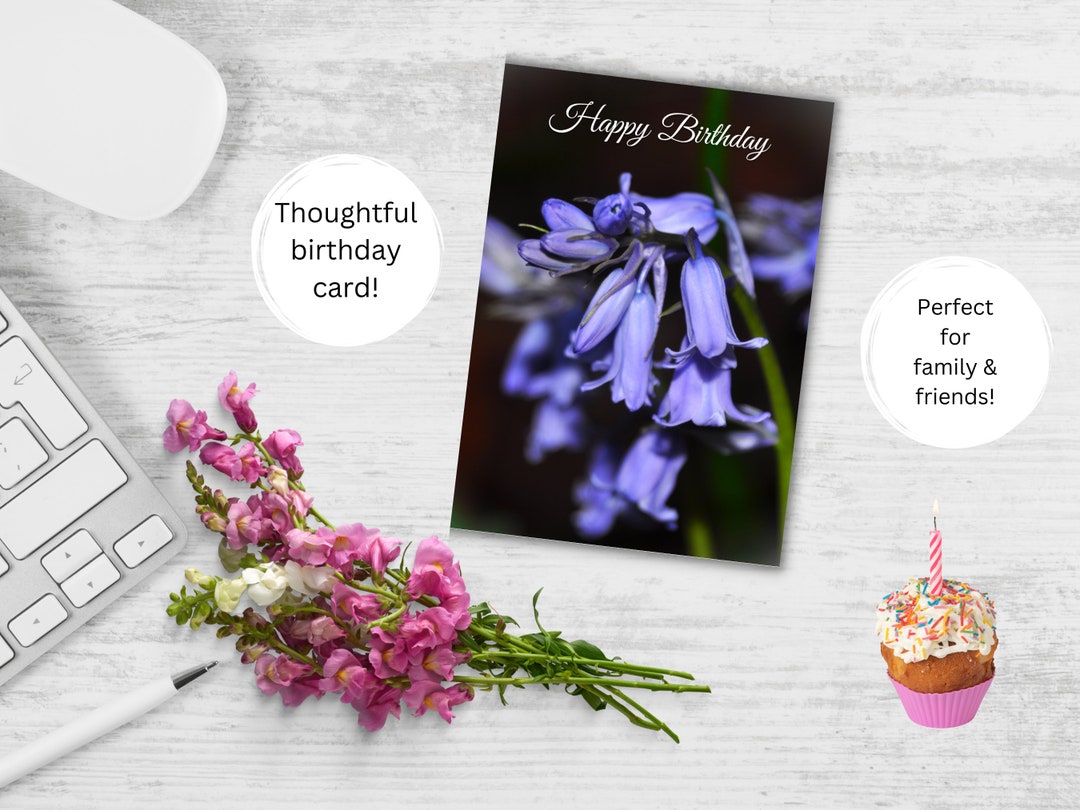 Birthday Card Flower Floral Happy Birthday Printable Bluebells Garden ...