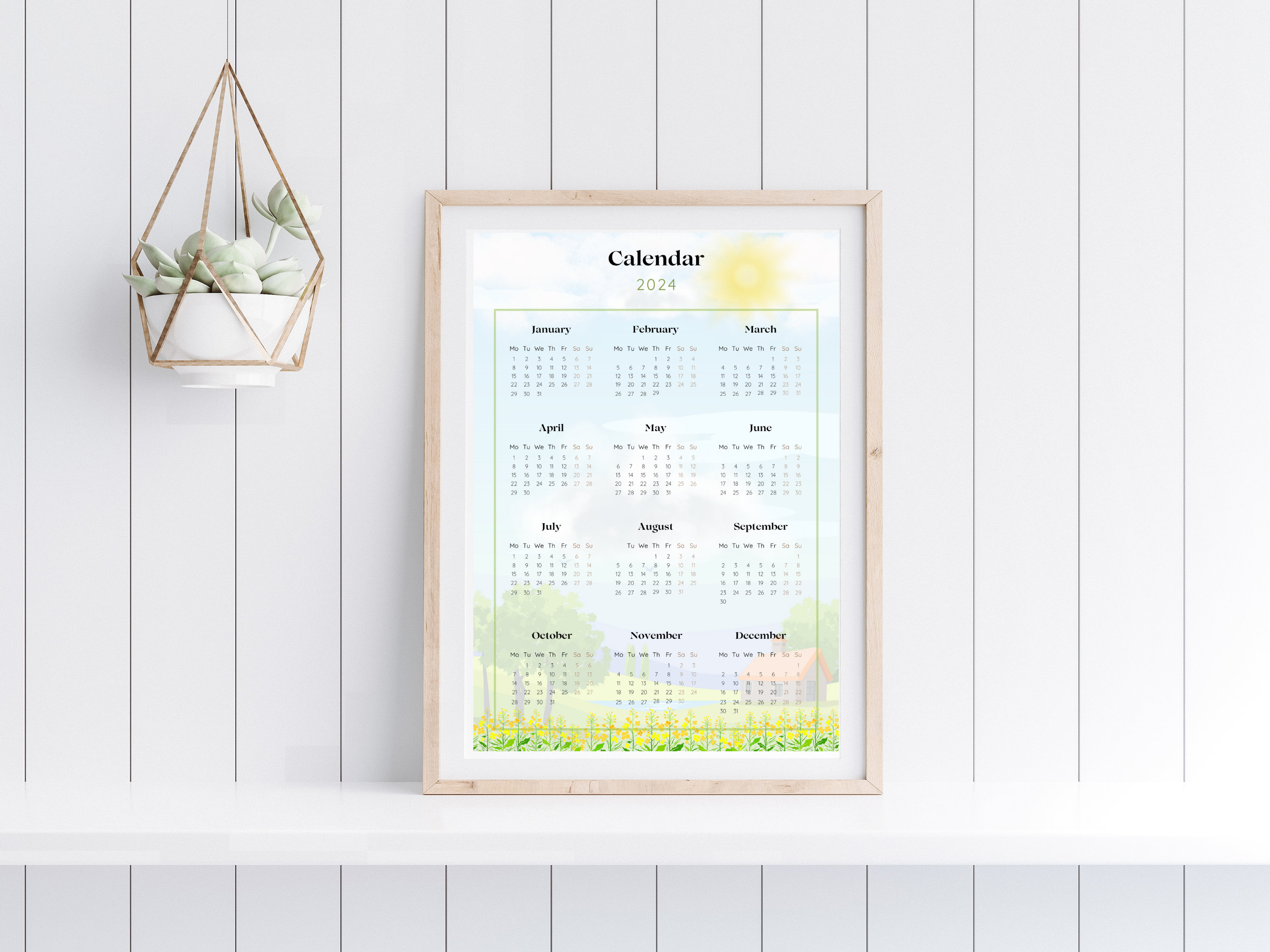 2024 Year at a Glance Calendar Month Schedule Printable Overview Wall ...