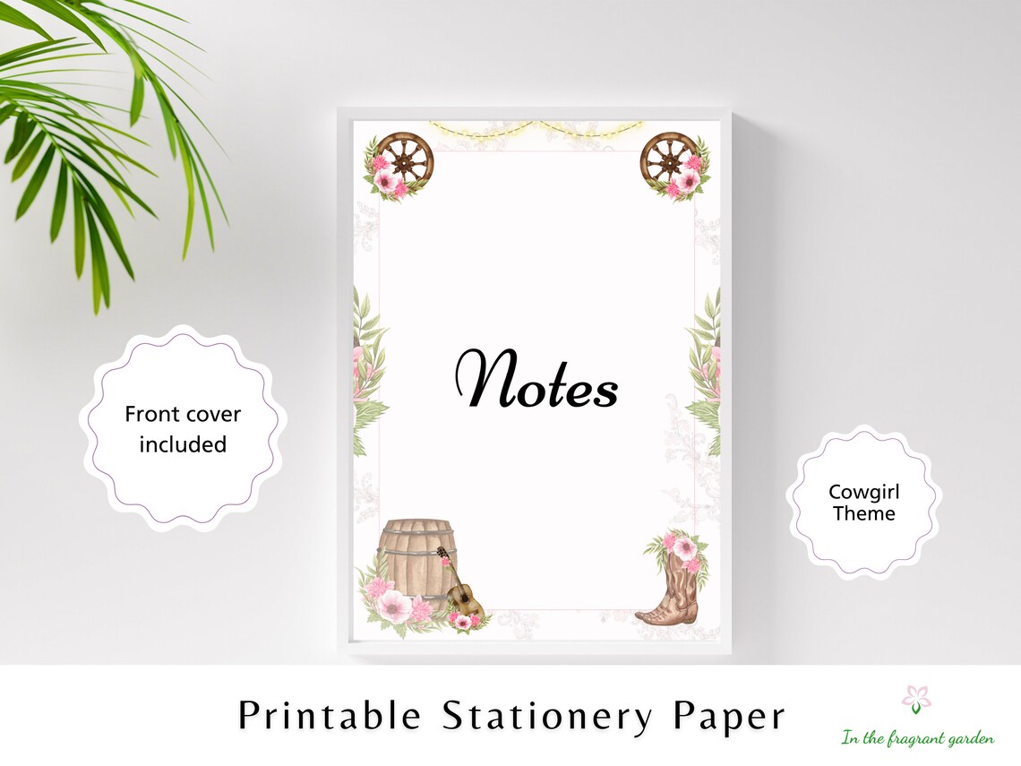 Cowgirl Cowboy Boots With Flowers Stationery Floral Lined Paper ...