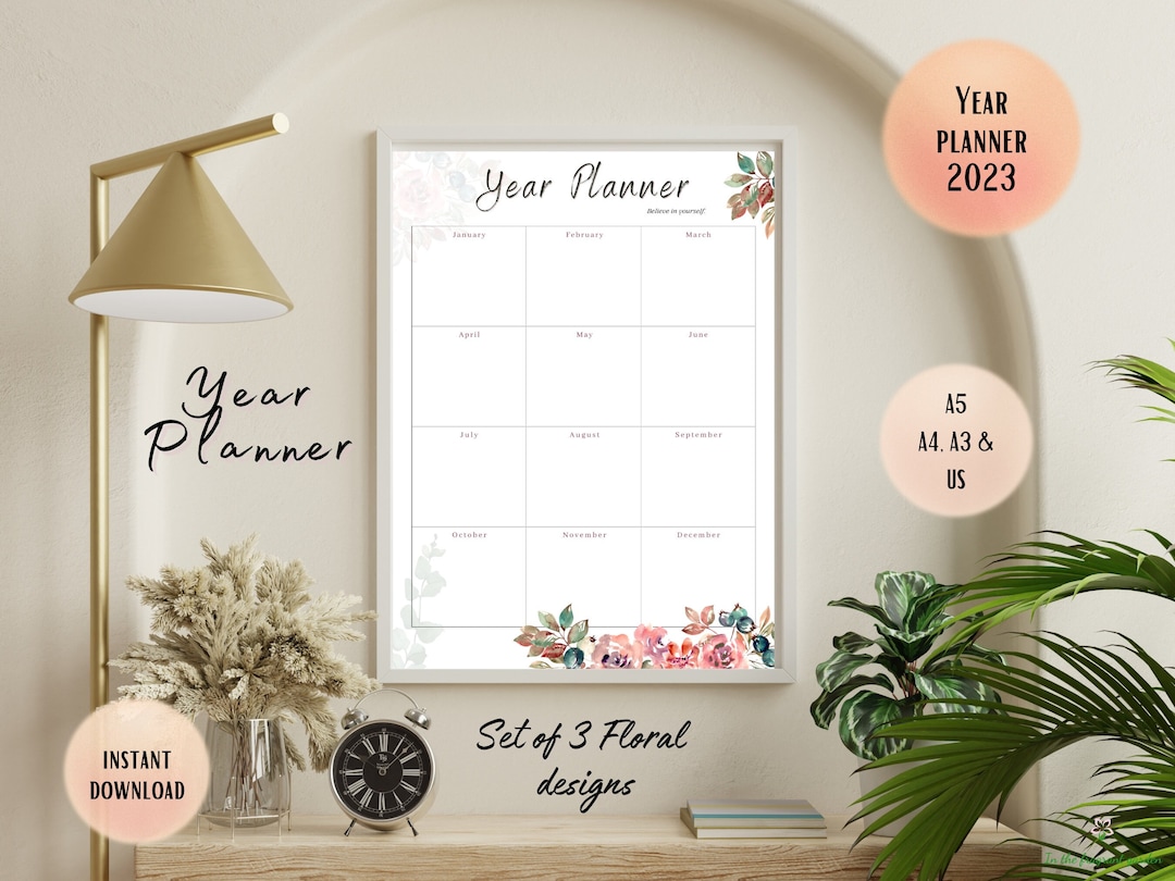 Planner Year Month Floral Printable Planner X3 Overview Flowers ...