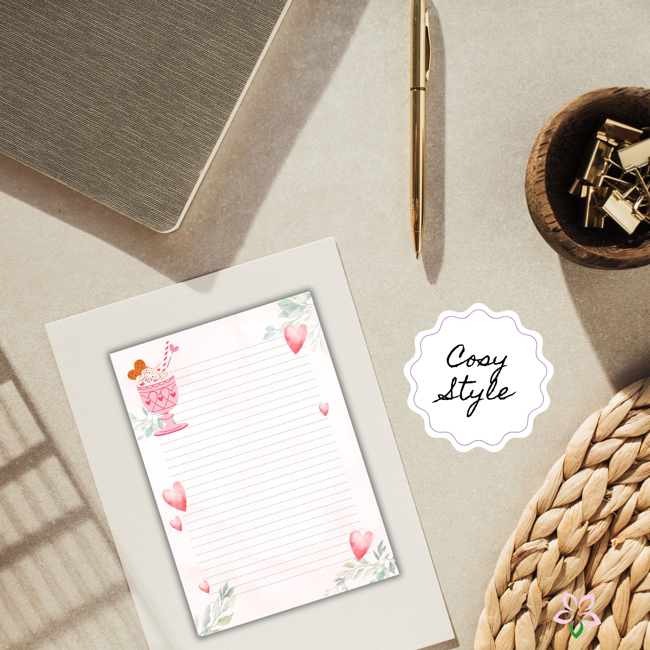 Coffee Stationery Latte Letter Writing Paper Floral Lined Paper ...