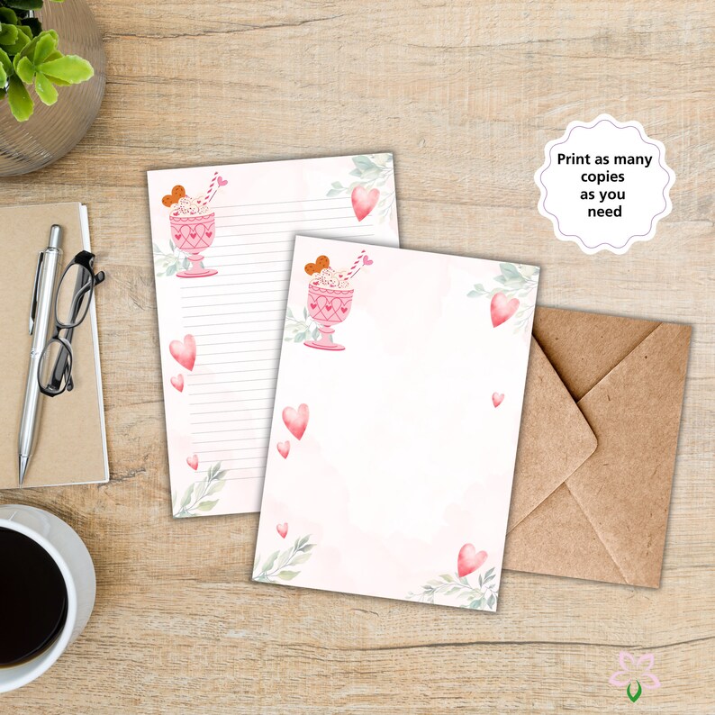 Coffee Stationery Latte Letter Writing Paper Floral Lined Paper ...
