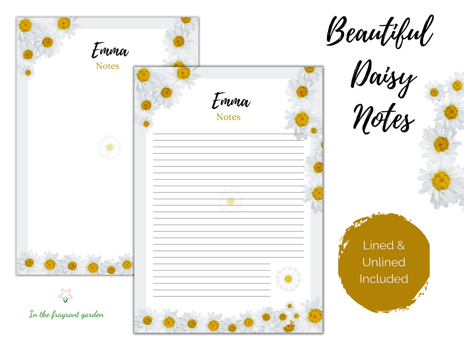 Daisy Flower Cute Stationery Notes Planner Floral Notepaper Printable ...