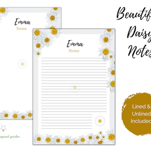 Daisy Flower Cute Stationery Notes Planner Floral Notepaper Printable ...