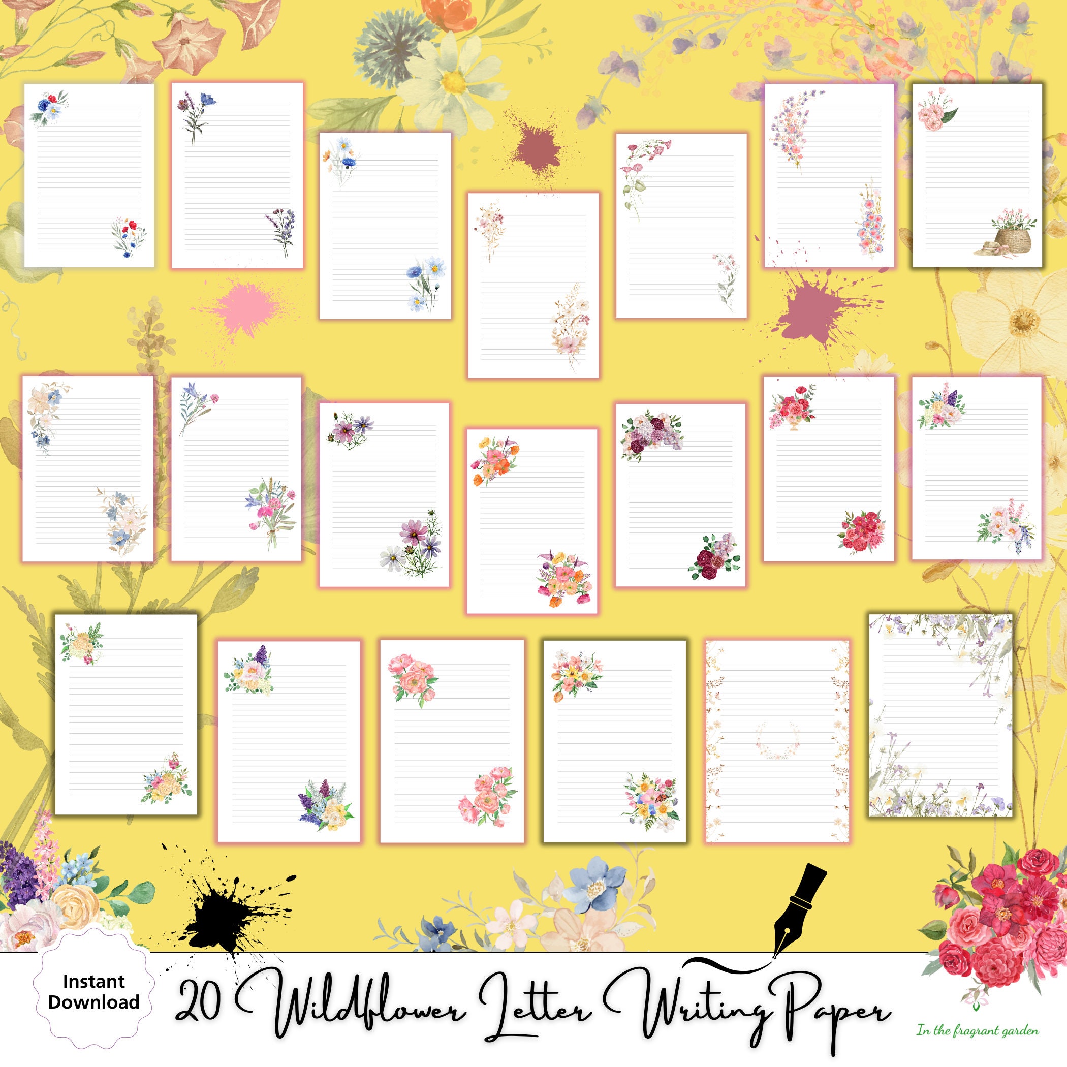 Wildflower Letter Paper Set | Floral Printable Stationery | 20 ...