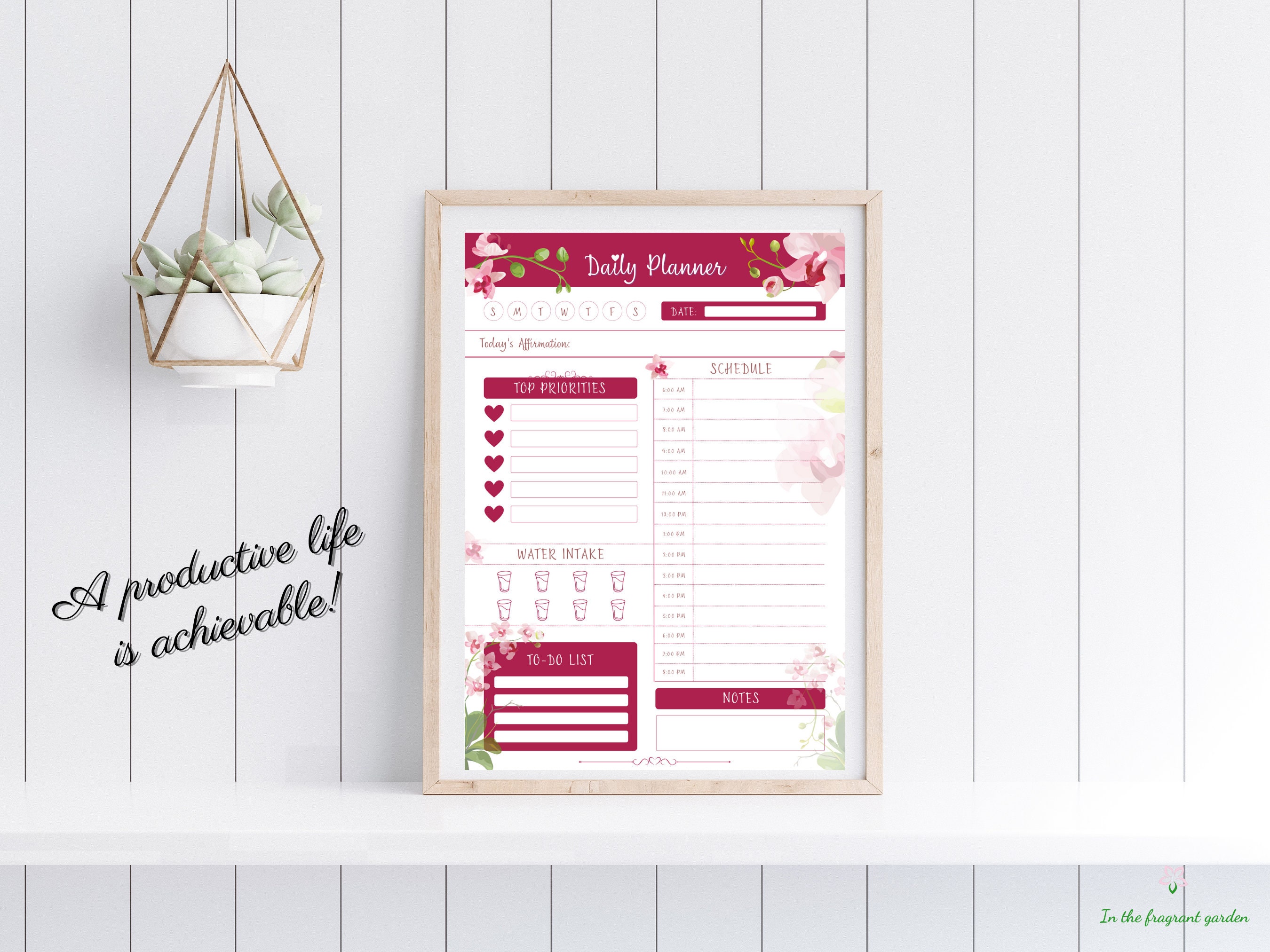 Digital Daily Planner Orchid Printable Hourly Work Day Schedule Undated ...