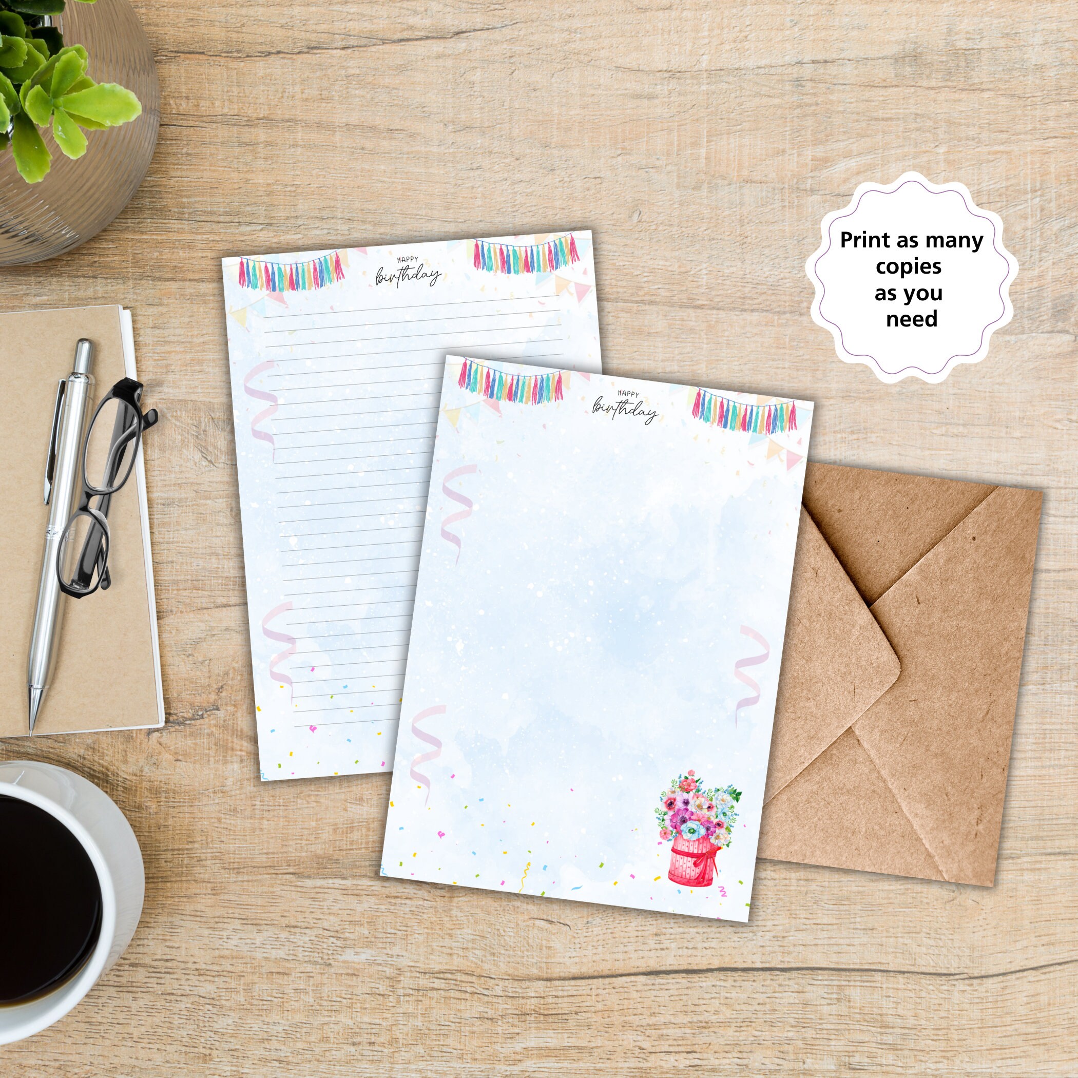 Happy Birthday Letter Writing Paper Floral Stationery Florals Lined ...