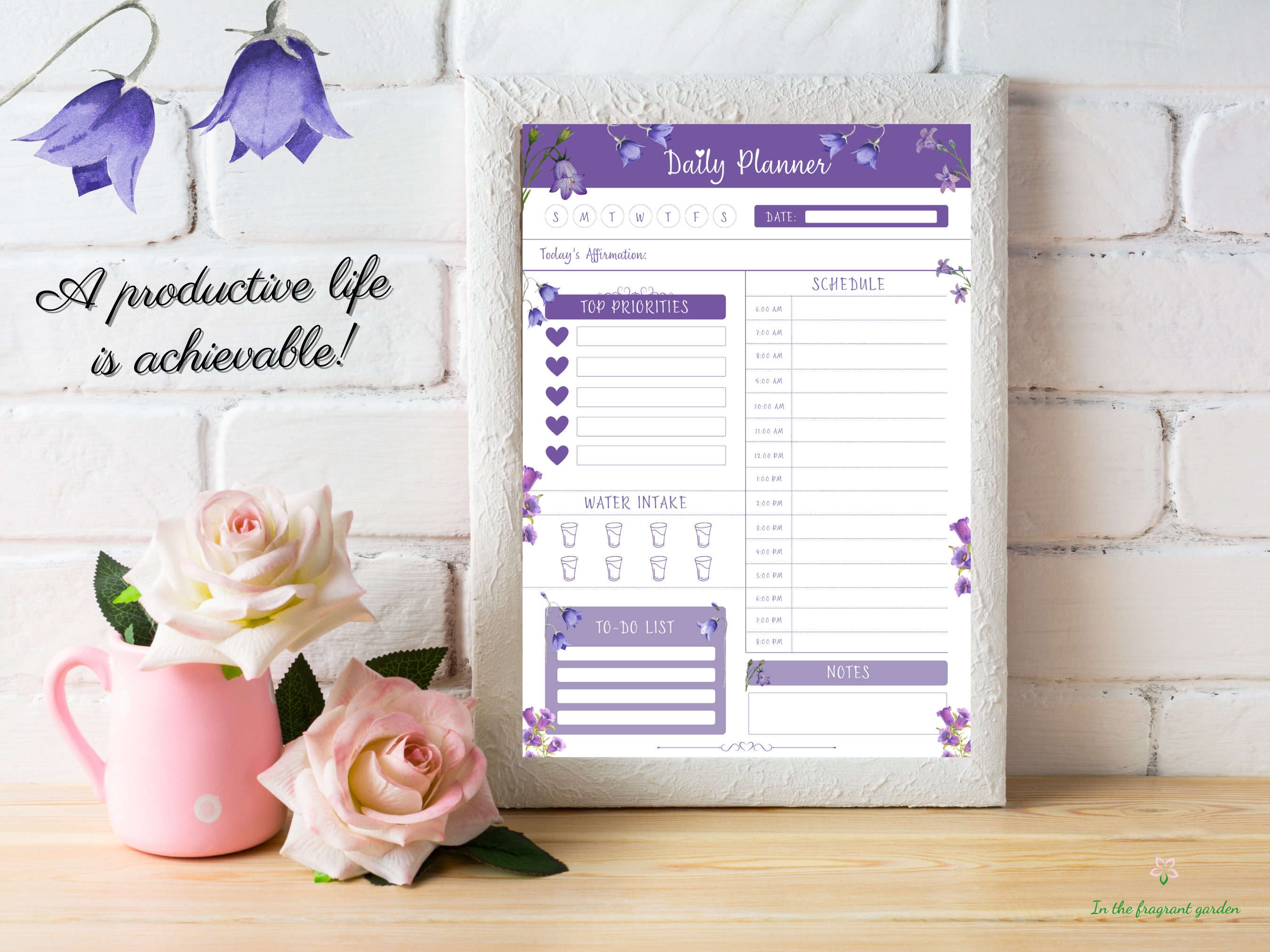 Floral Planner Printable Pomodoro Daily Task Bluebells Botanical Garden ...