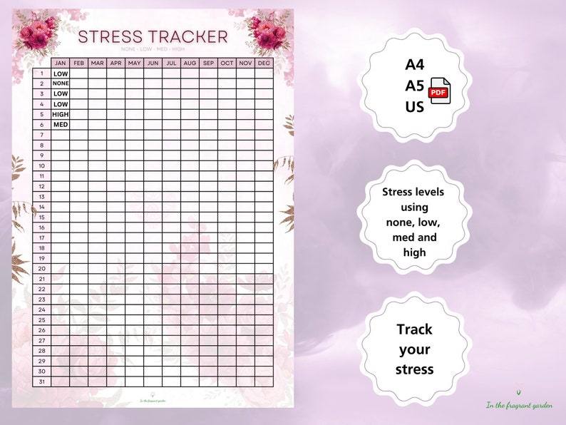 Stress Tracker Printable Daily Florai Stressful Anxiety Triggers Log ...