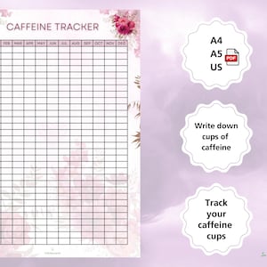 Caffeine Intake Log Coffee and Tea Tracker Printable Daily Florai Cup ...