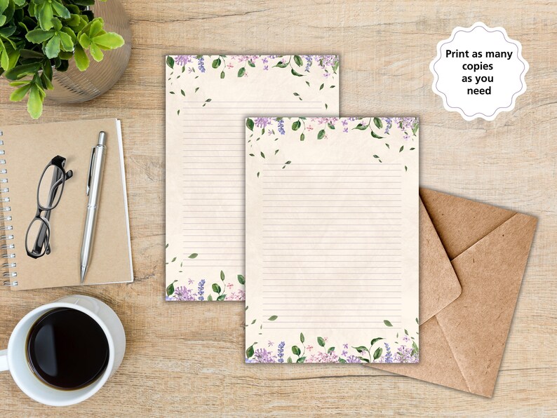 Floral Botanical Garden Printable Letter Office Stationery Lined Paper ...