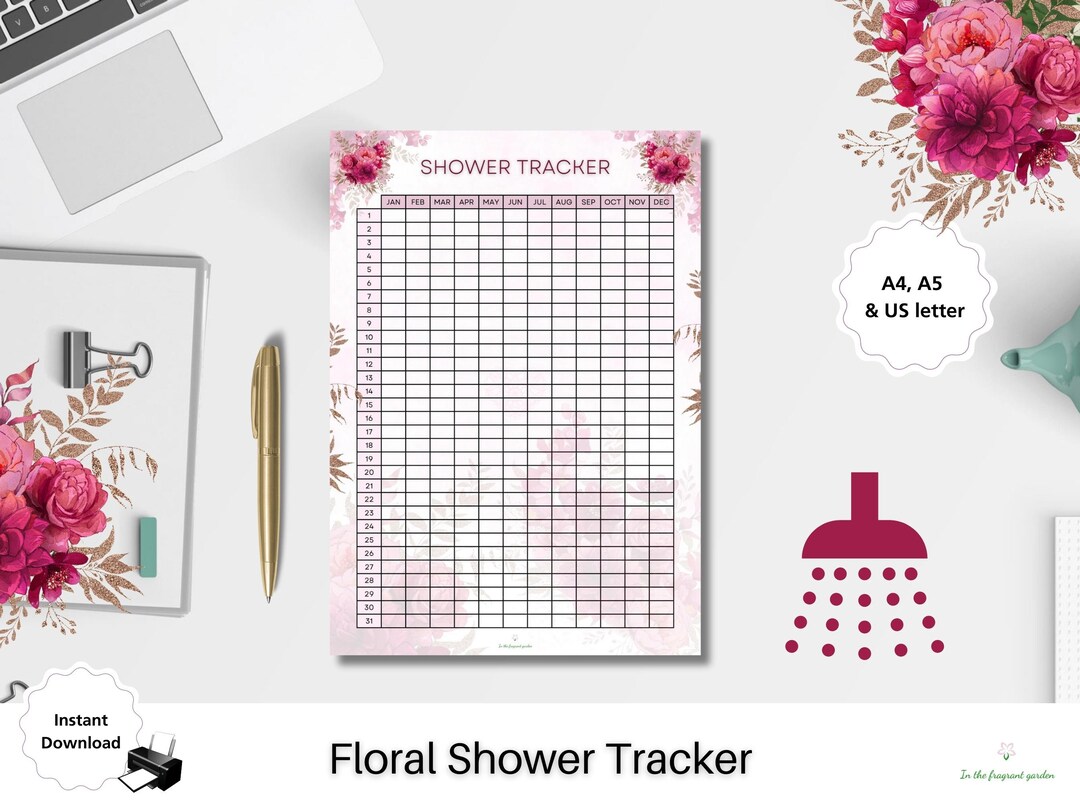 PDF Floral Printable Shower Tracker Daily Log Sheet Insert Mental ...