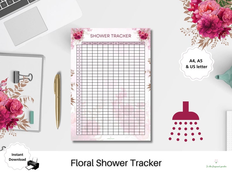 PDF Floral Printable Shower Tracker Daily Log Sheet Insert Mental ...