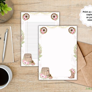 Cowgirl Cowboy Boots With Flowers Stationery Floral Lined Paper ...