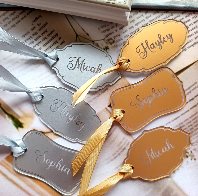 Wedding Place Tags, Name Tags, Mirror Acrylic Place Cards, Personalized ...