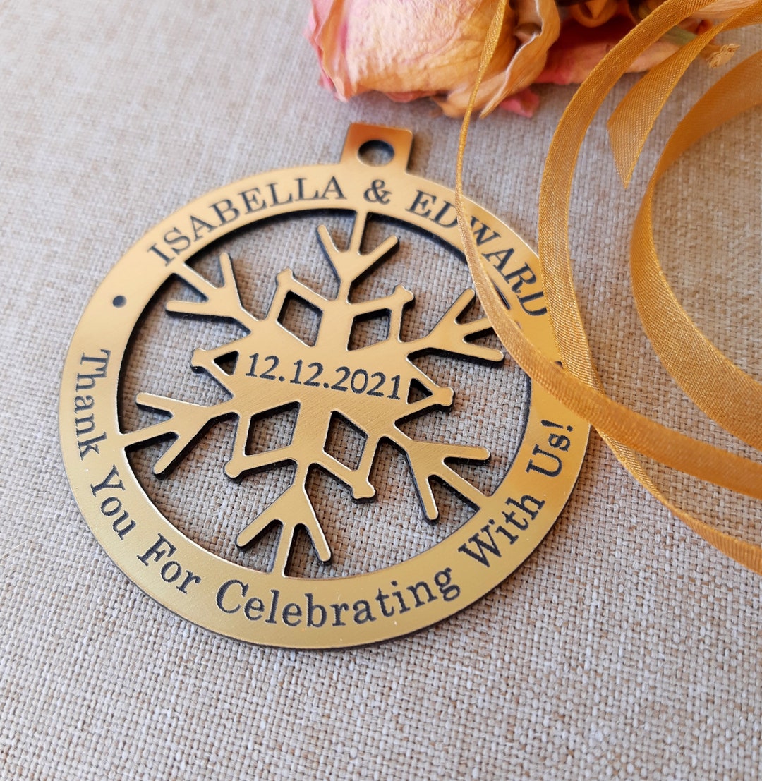 Snowflake Wedding Favor Ornaments, Winter Wedding Favors Made in Gold ...