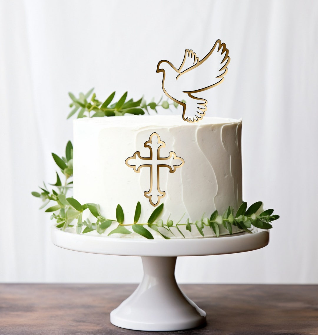 Baptism Dove Cake Topper and Cross Cake Charm Set, Acrylic Cake Charm ...