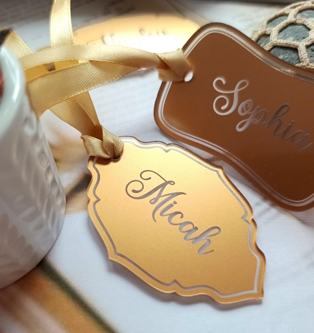 Acrylic Place Cards, Wedding Place Tags With Ribbon, Wedding Guest Name ...