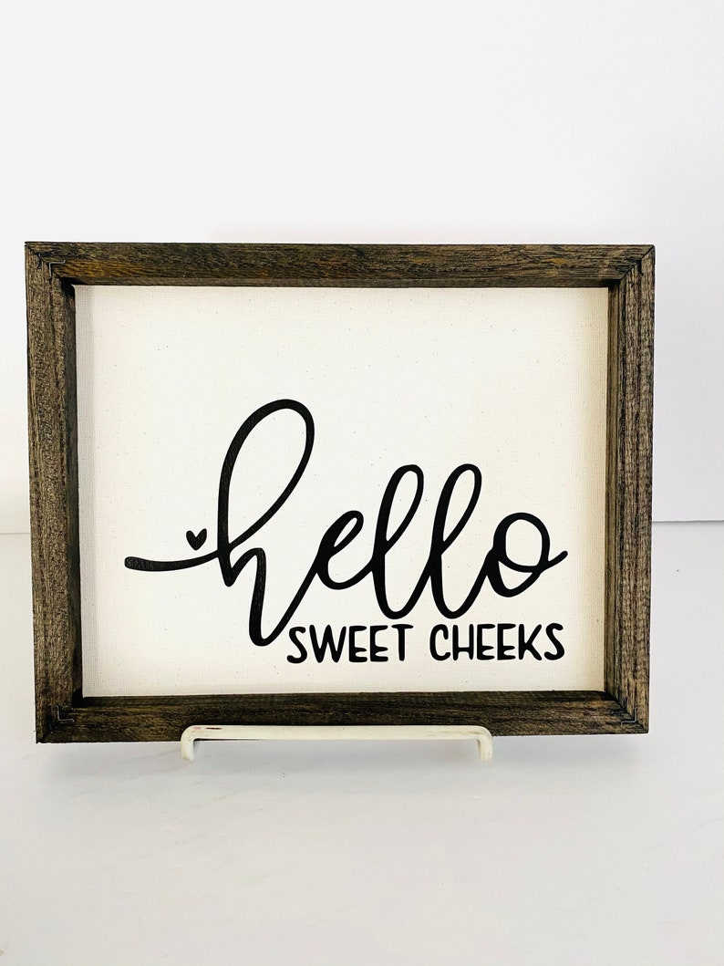 Hello Sweet Cheeks Sign Rustic Bathroom Sign Reverse Canvas | Etsy