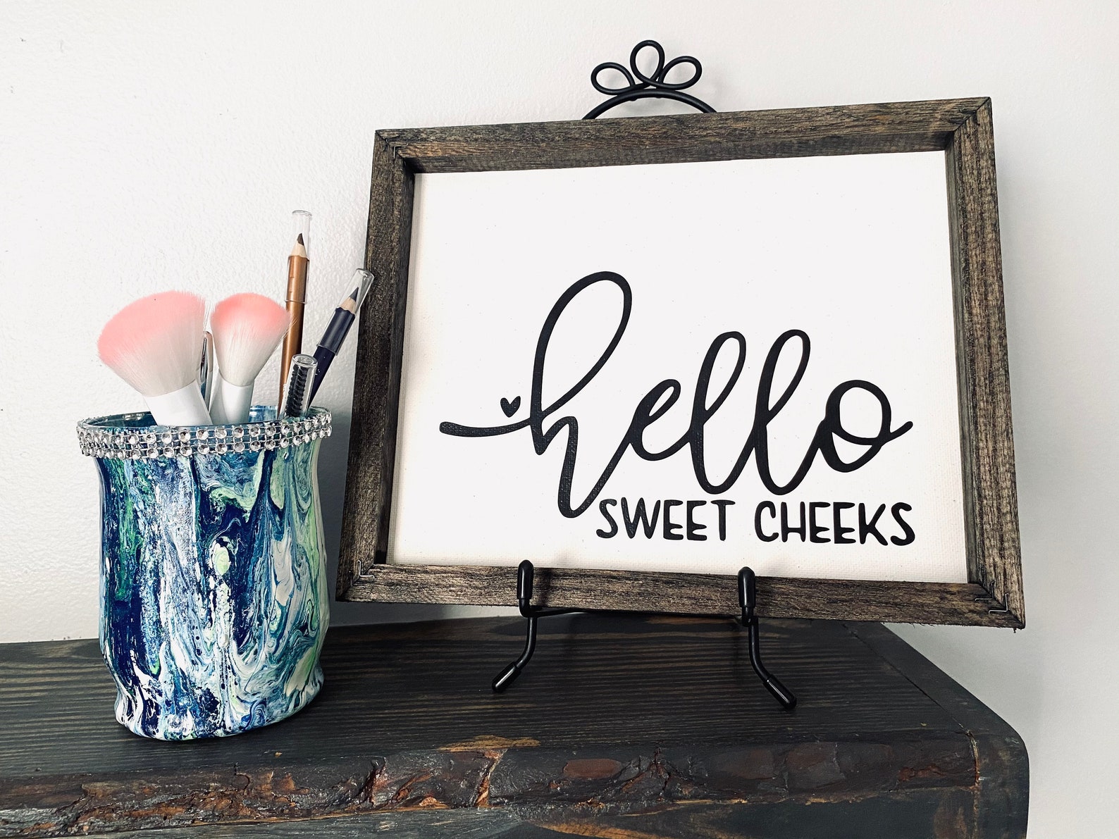 Hello Sweet Cheeks Sign Rustic Bathroom Sign Reverse Canvas - Etsy