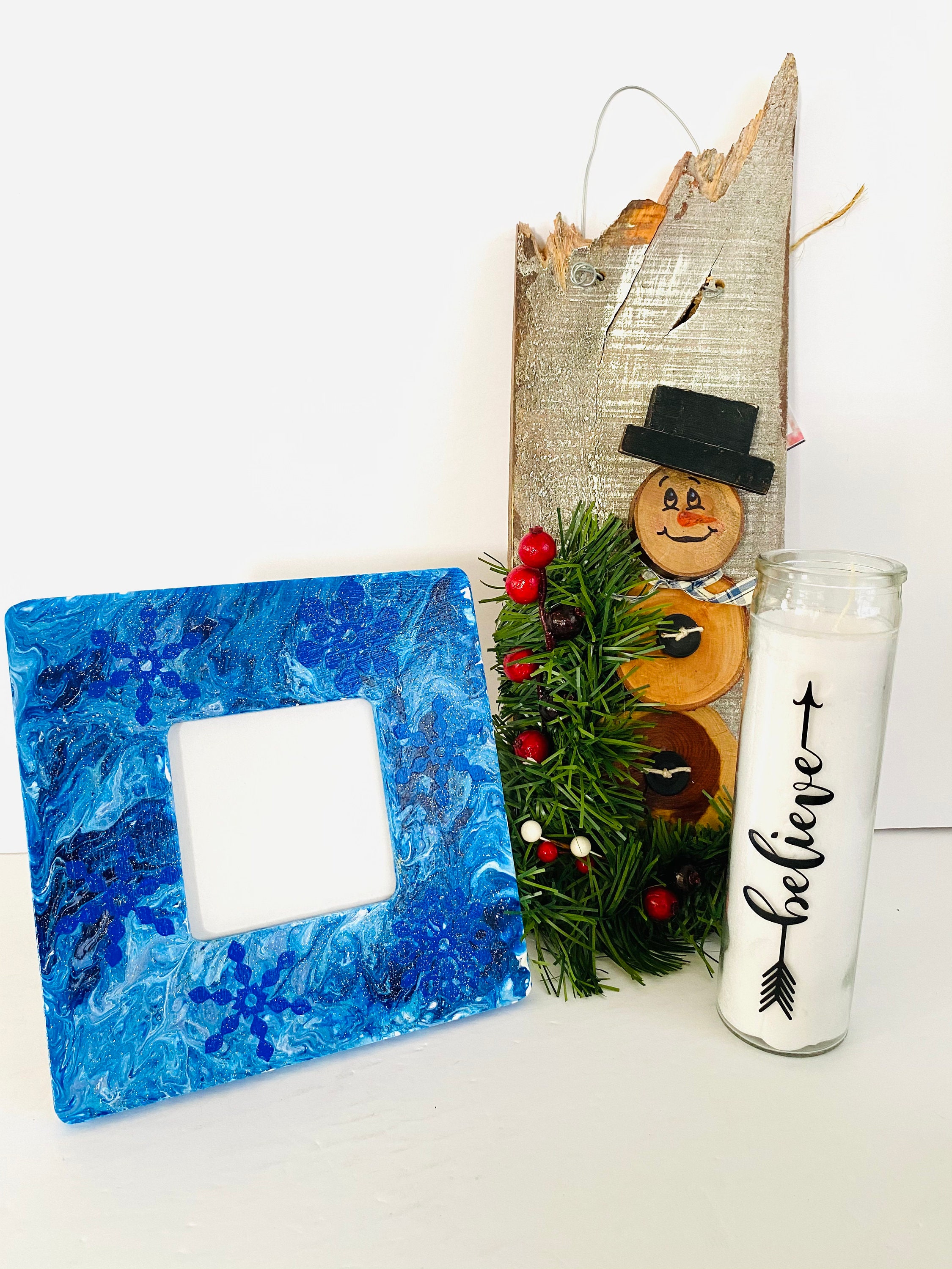 Snowflake Picture Frame Painted blue picture frame Winter | Etsy