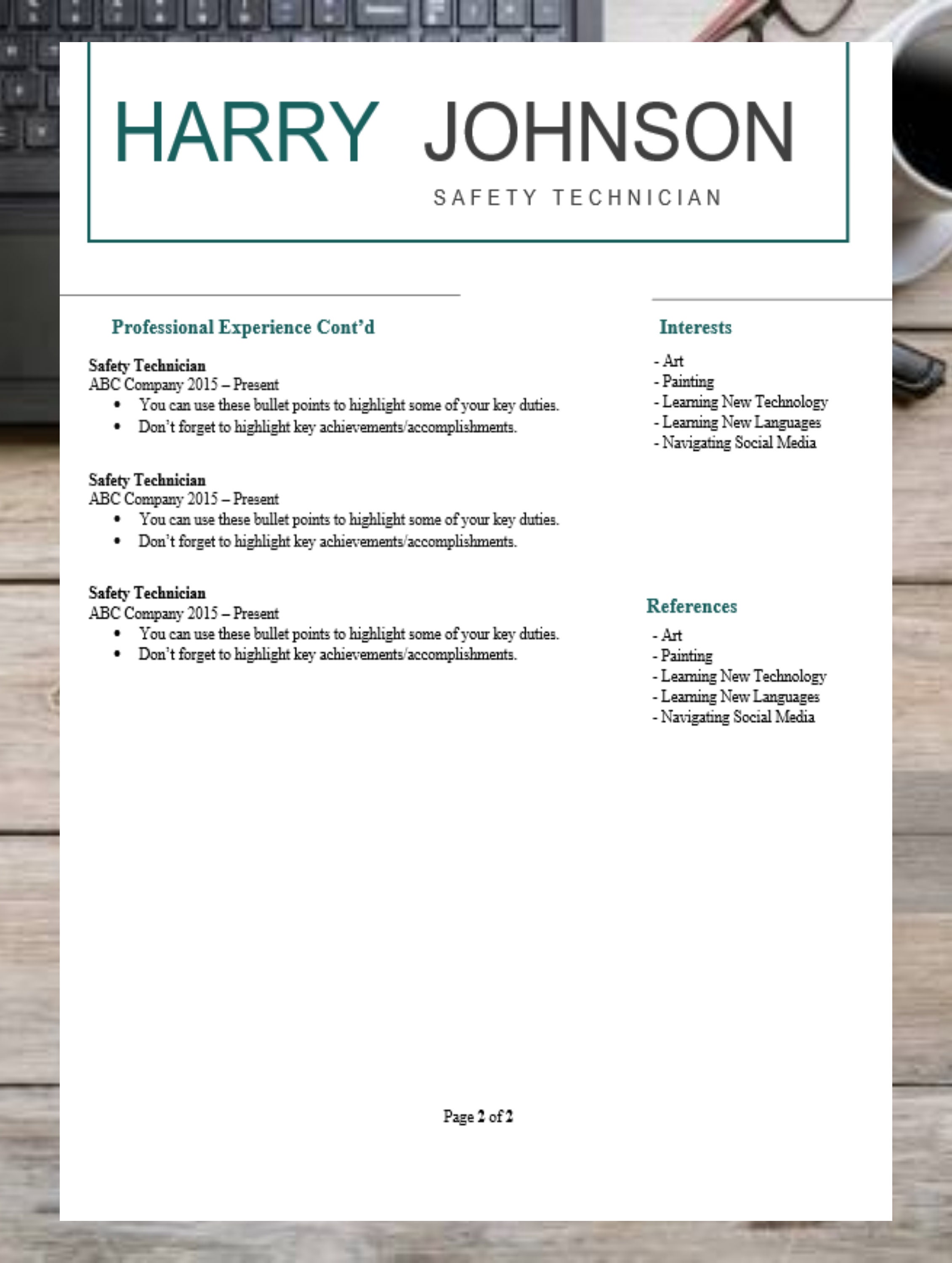Word Resume Template - ATS Compliant Resume Template - Modern Resume ...