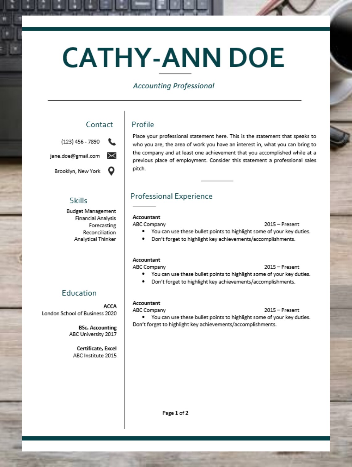 Word Resume Template - ATS Compliant Resume Template - Modern Resume ...