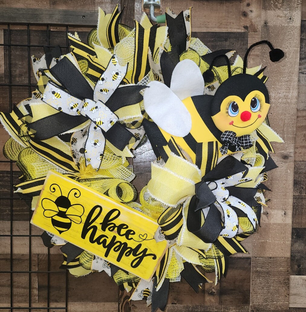 Bee Happy Wreath Cute as Can Bee Wreath Spring Bee Happy - Etsy