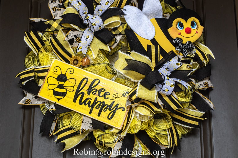 Bee Happy Wreath Cute as Can Bee Wreath Spring Bee Happy - Etsy