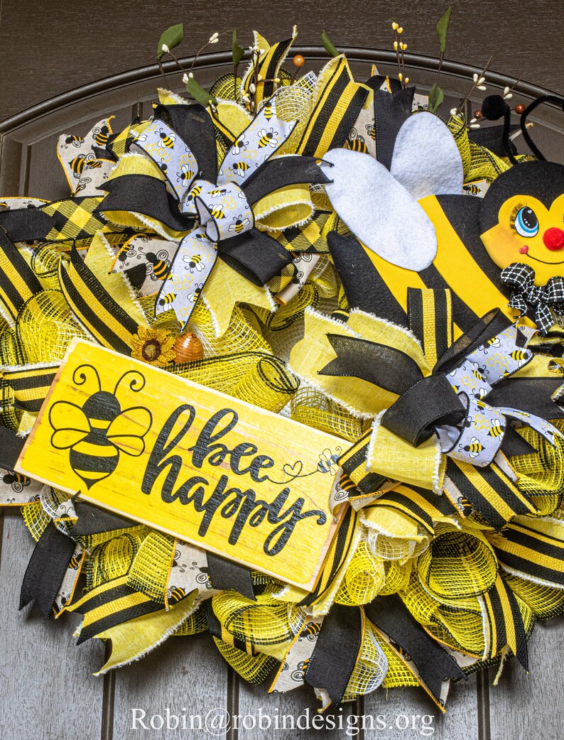Bee Happy Wreath Cute as Can Bee Wreath Spring Bee Happy - Etsy