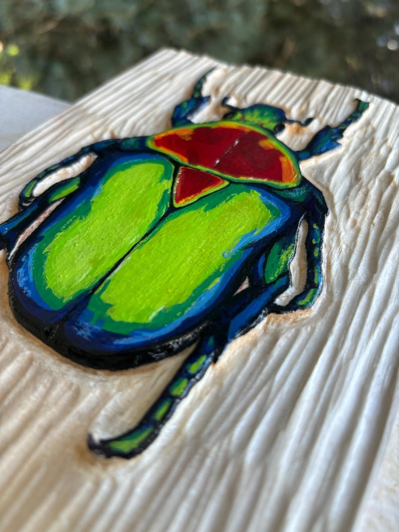 Hand-carved Colorful Scarab Beetle Wall Art | Vibrant Wooden Beetle ...