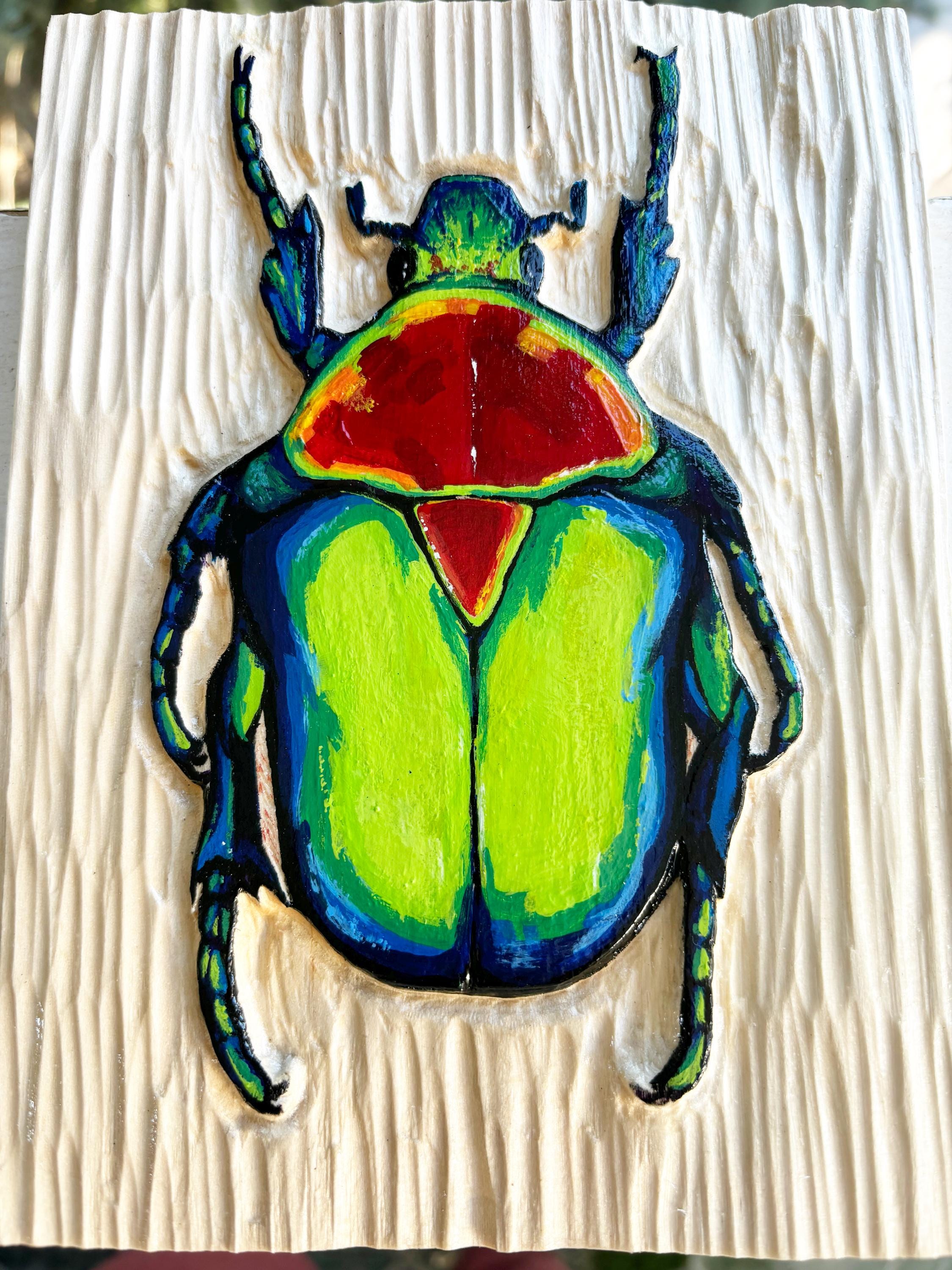 Hand-carved Colorful Scarab Beetle Wall Art | Vibrant Wooden Beetle ...