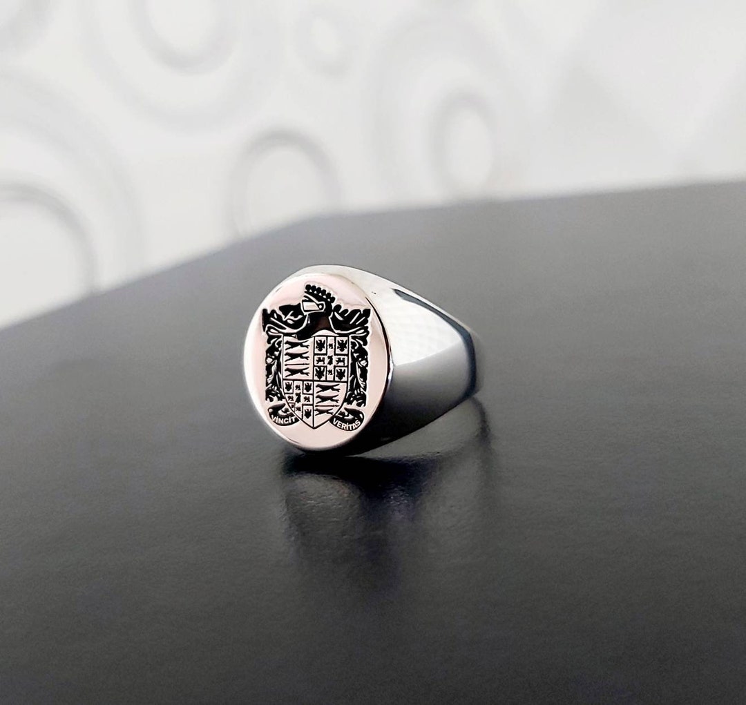925 Sterling Silver Family Crest Ring,unisex Signet Ring,university ...