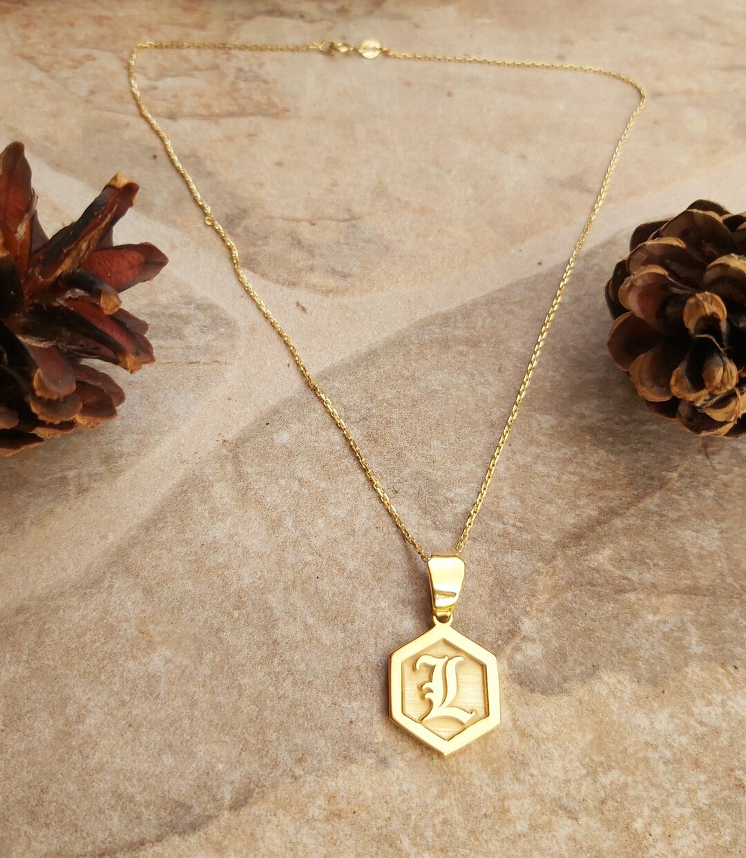 14k Solid Gold Initial Old English Necklaceold English - Etsy