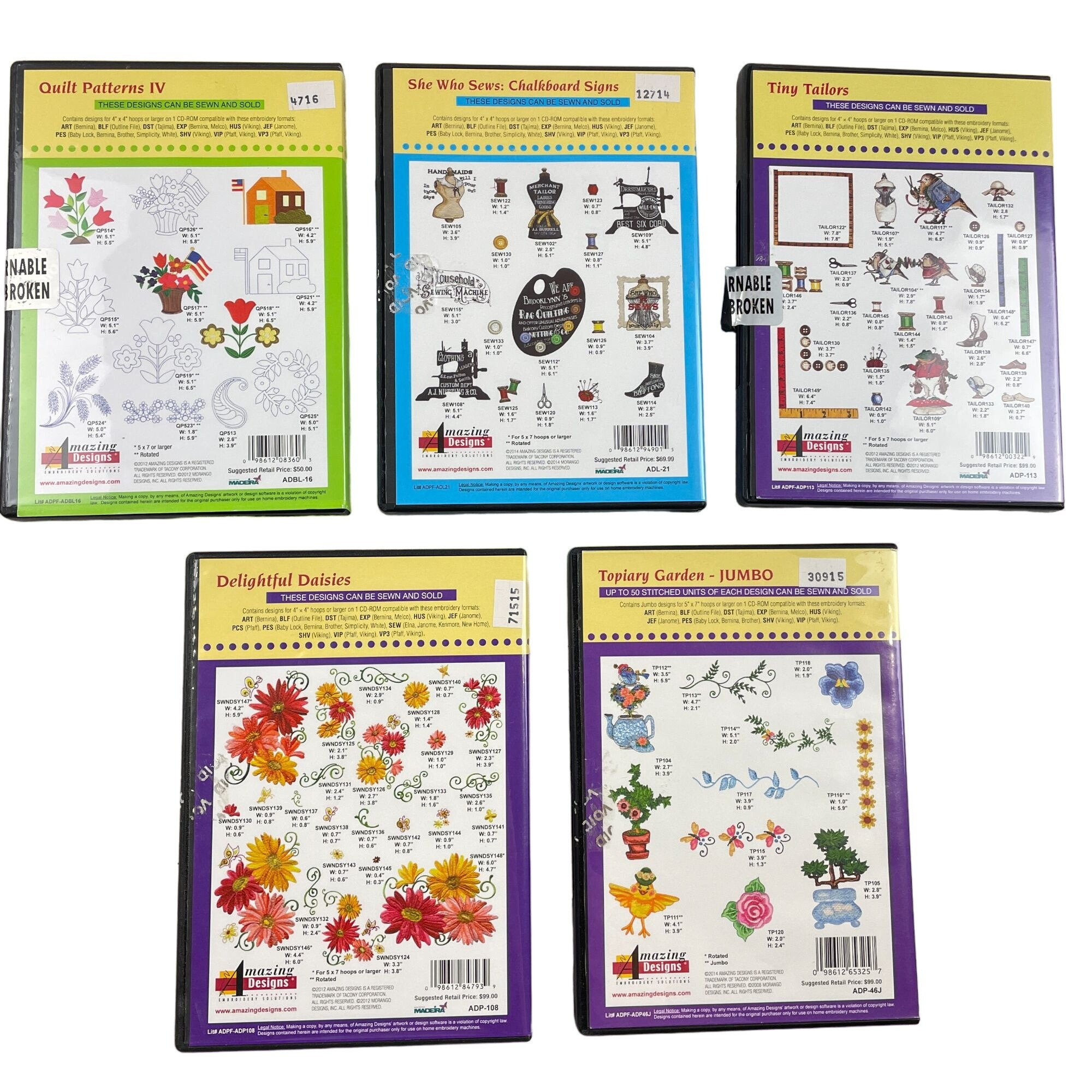 Lot of 5 Amazing Designs Embroidery Solutions Patterns Floral Kids ...