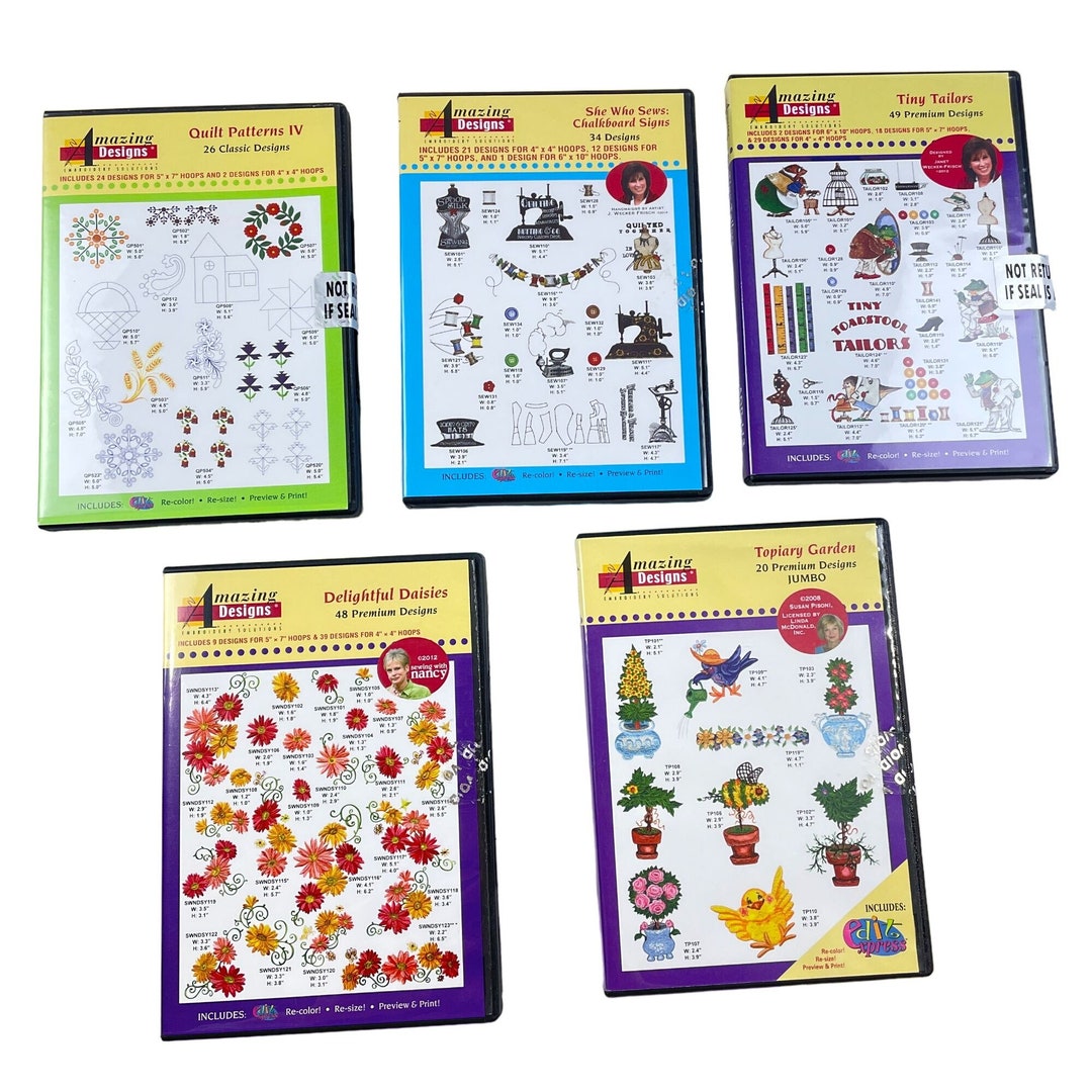 Lot of 5 Amazing Designs Embroidery Solutions Patterns Floral Kids ...