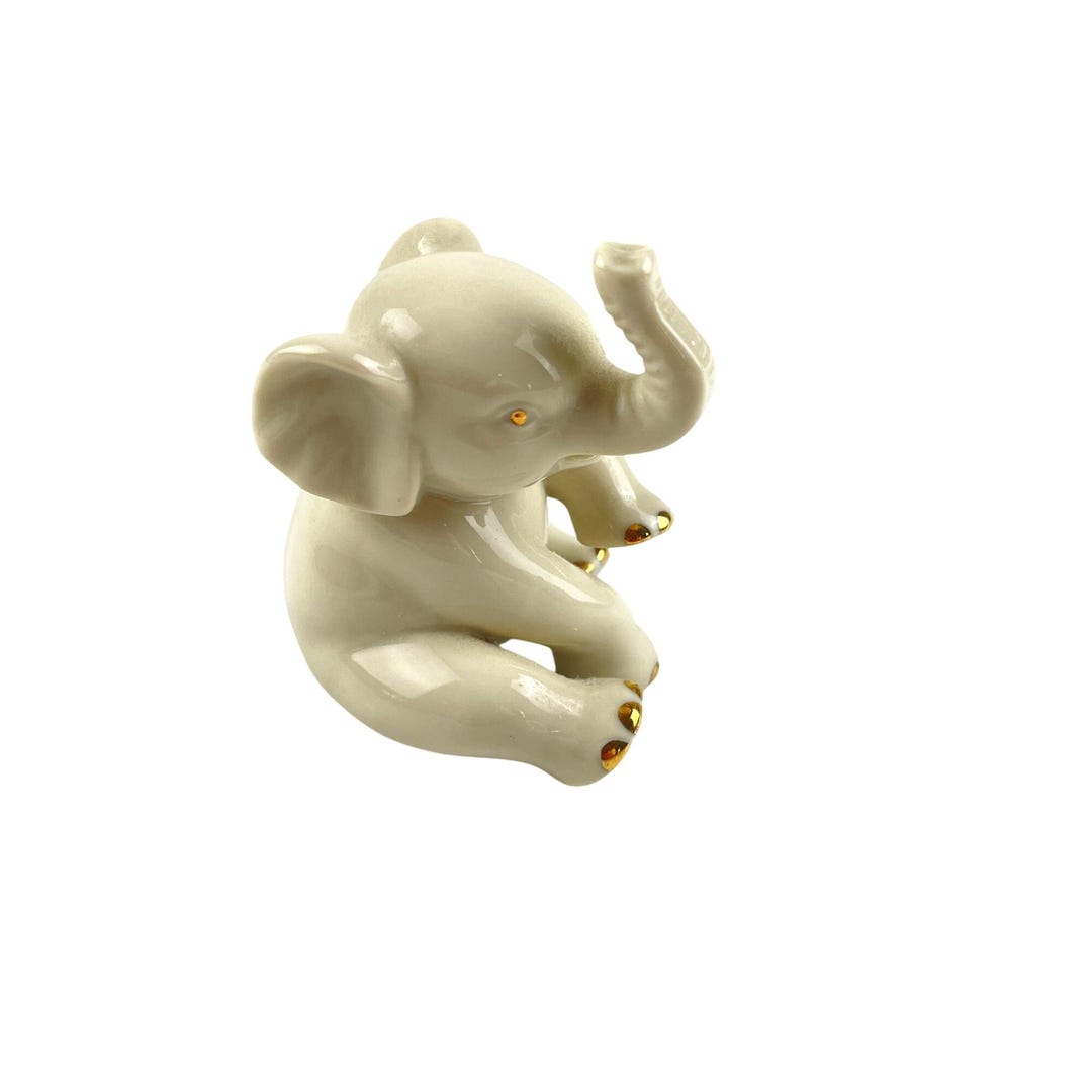 Vintage Lenox Elephant Cream 24K Gold Trim Porcelain Figurine Sitting ...