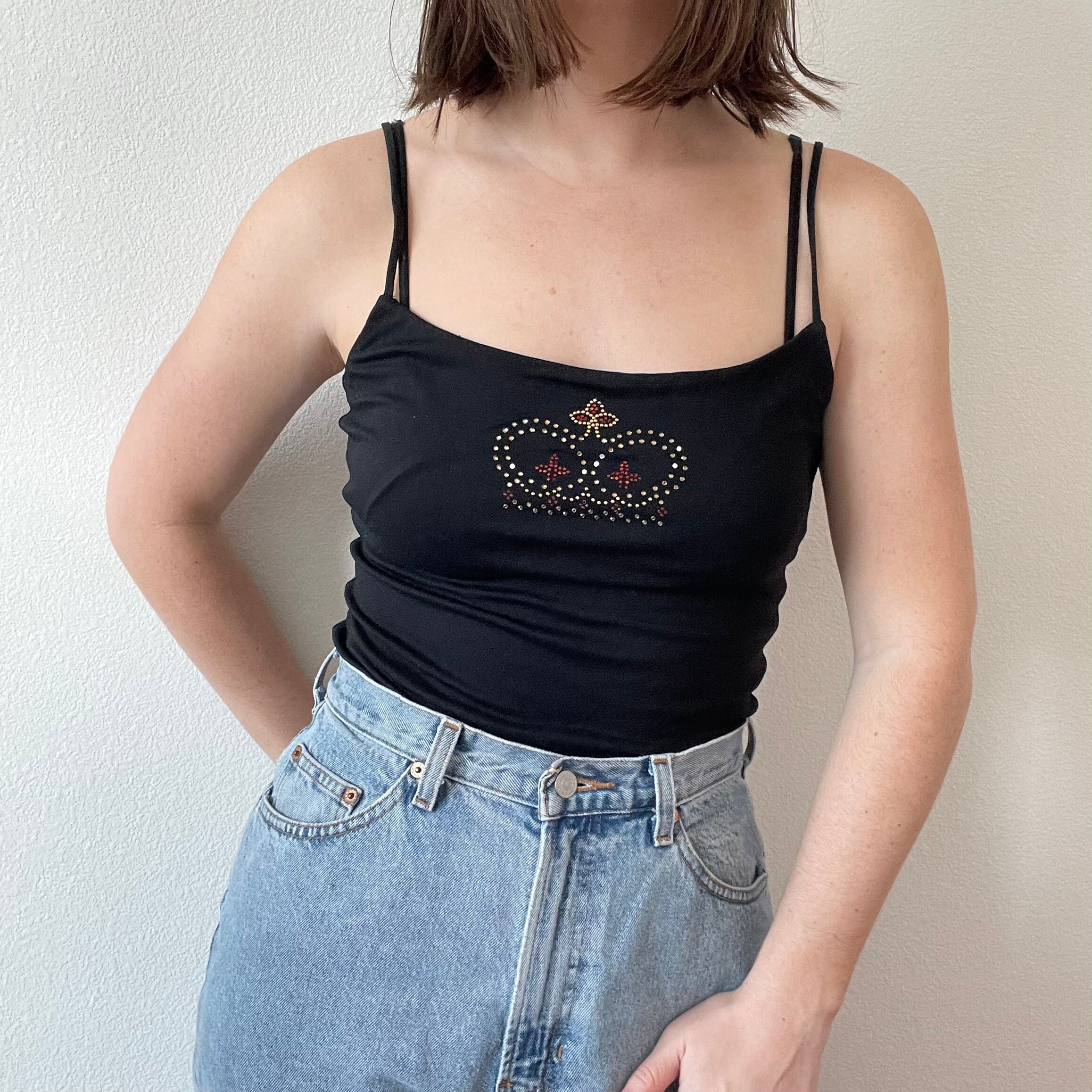Vintage BCBG Graphic Black Crown Bedazzled Beaded Light Tank - Etsy