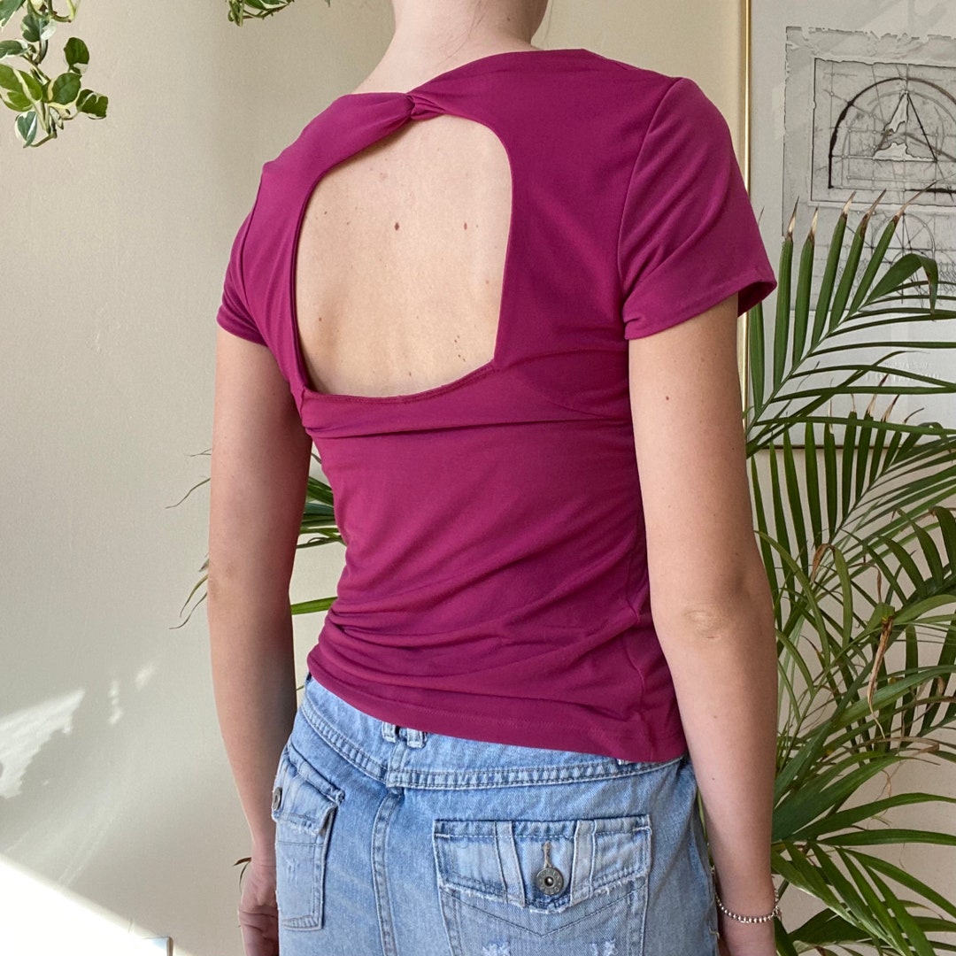 Vintage Open Back V Neck Tee / 90s Y2k Aesthetic Clothing - Etsy