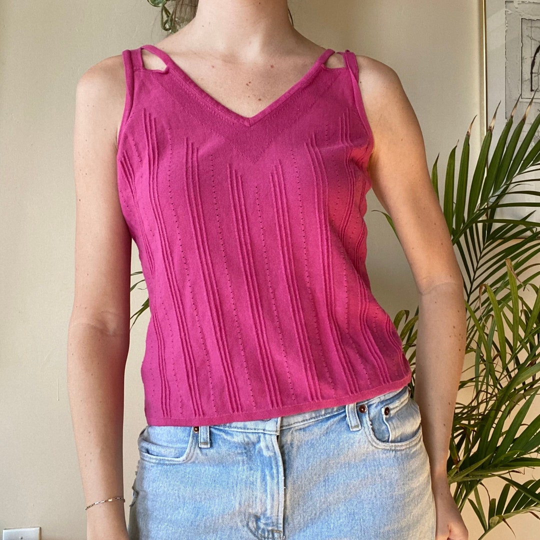 Vintage 90s Pink Fun Tank Top W Texture Detail / Y2k Aesthetic - Etsy