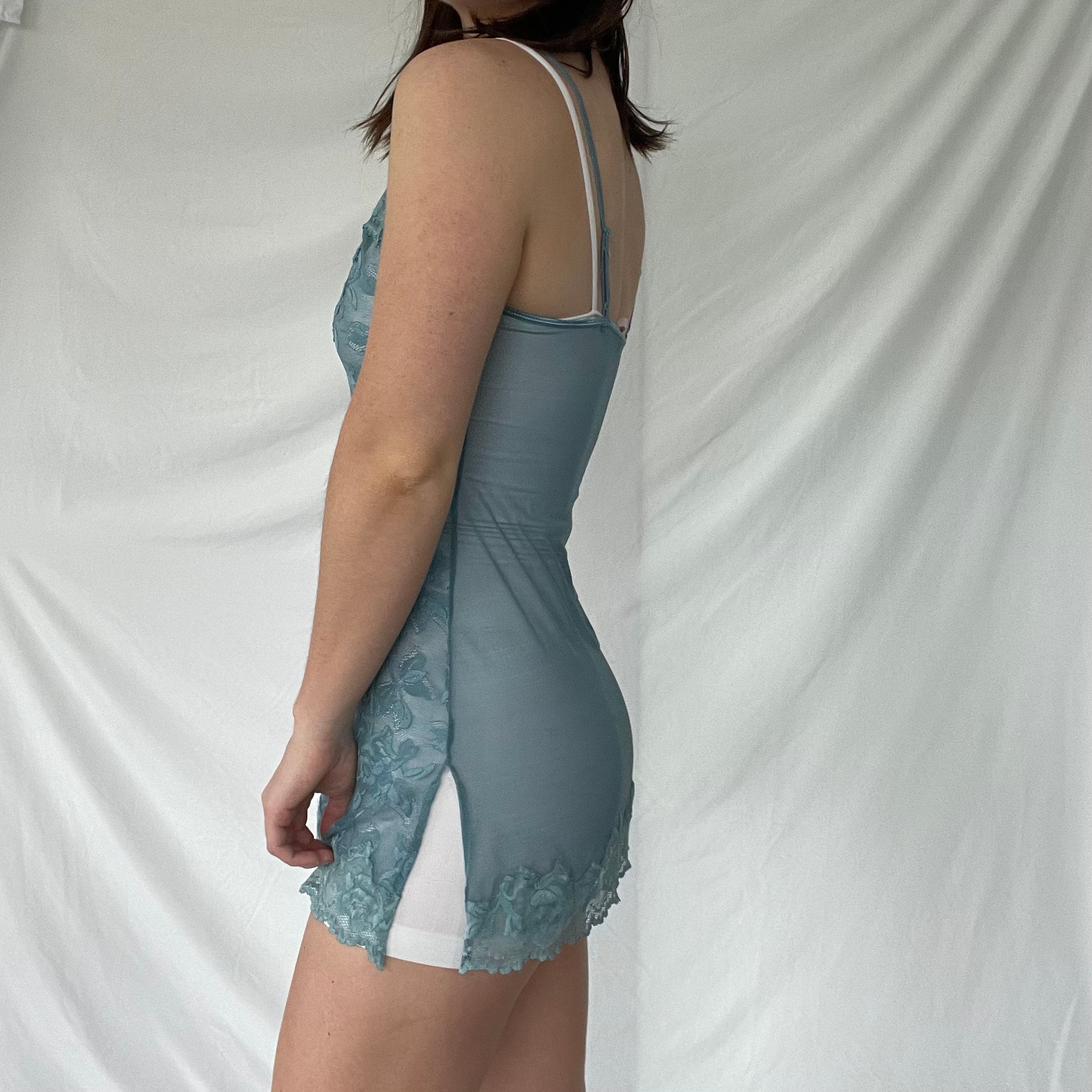 Vintage Victoria Secret Blue Lace Sheer Mini Nightie Lingerie Type ...