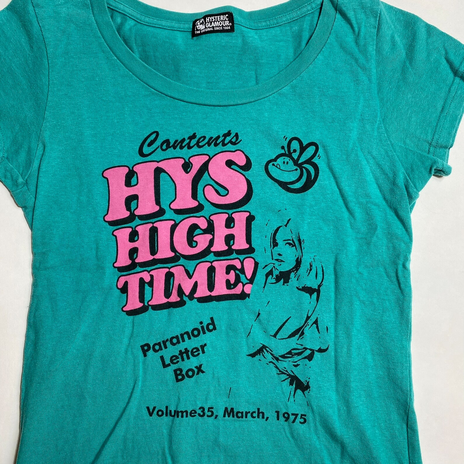 Vintage Retro Teal Blue Pink Hysteric Glamour Graphic Paranoid Letter Box Tshirt Short Sleeve ...