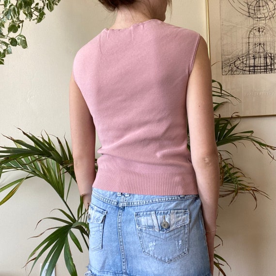 vintage dusty pink knit tank with rose flower detail … - Gem