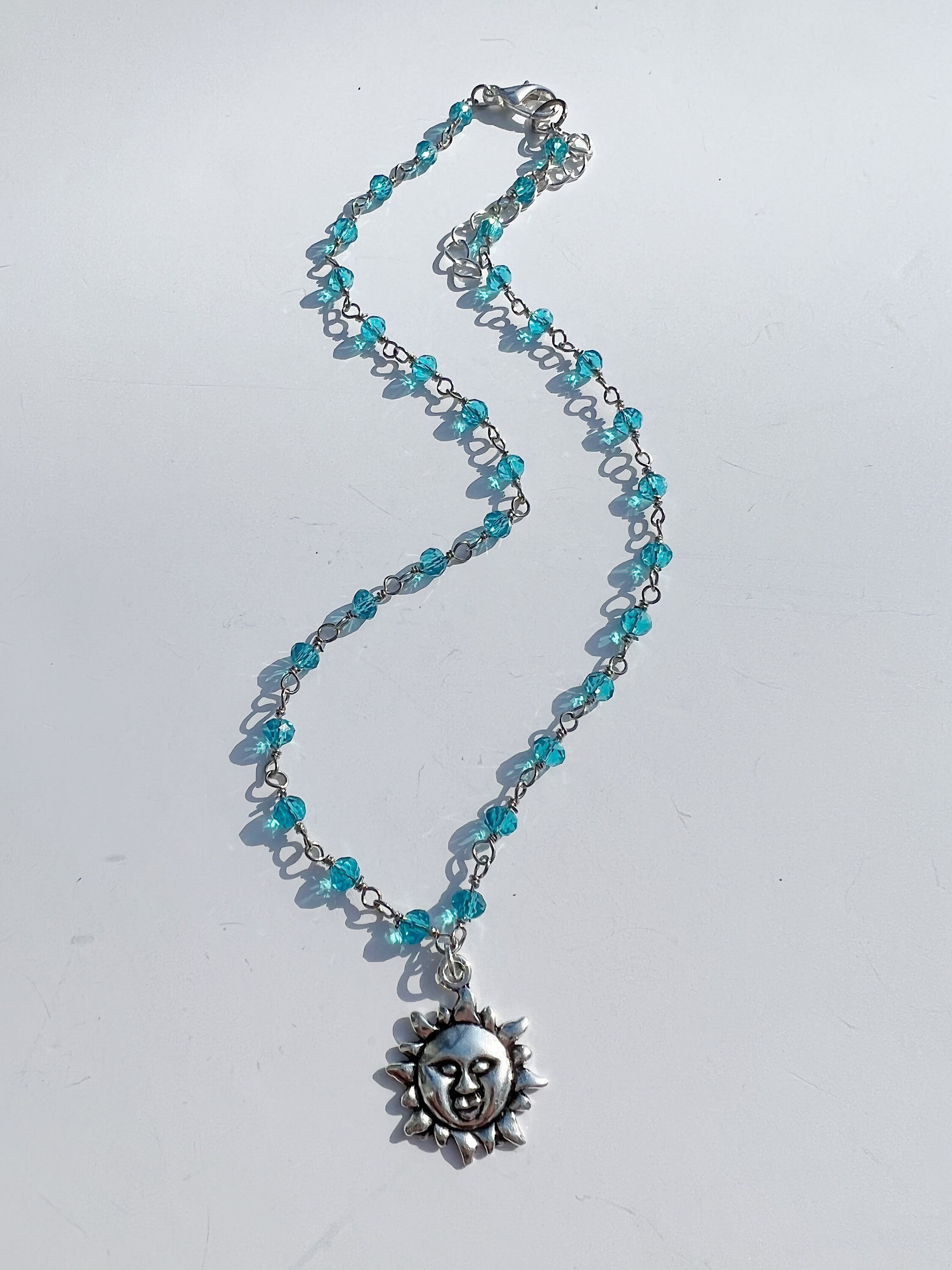 Aqua Beaded Wire Wrapped Choker With Sun Charm Sun Necklace - Etsy
