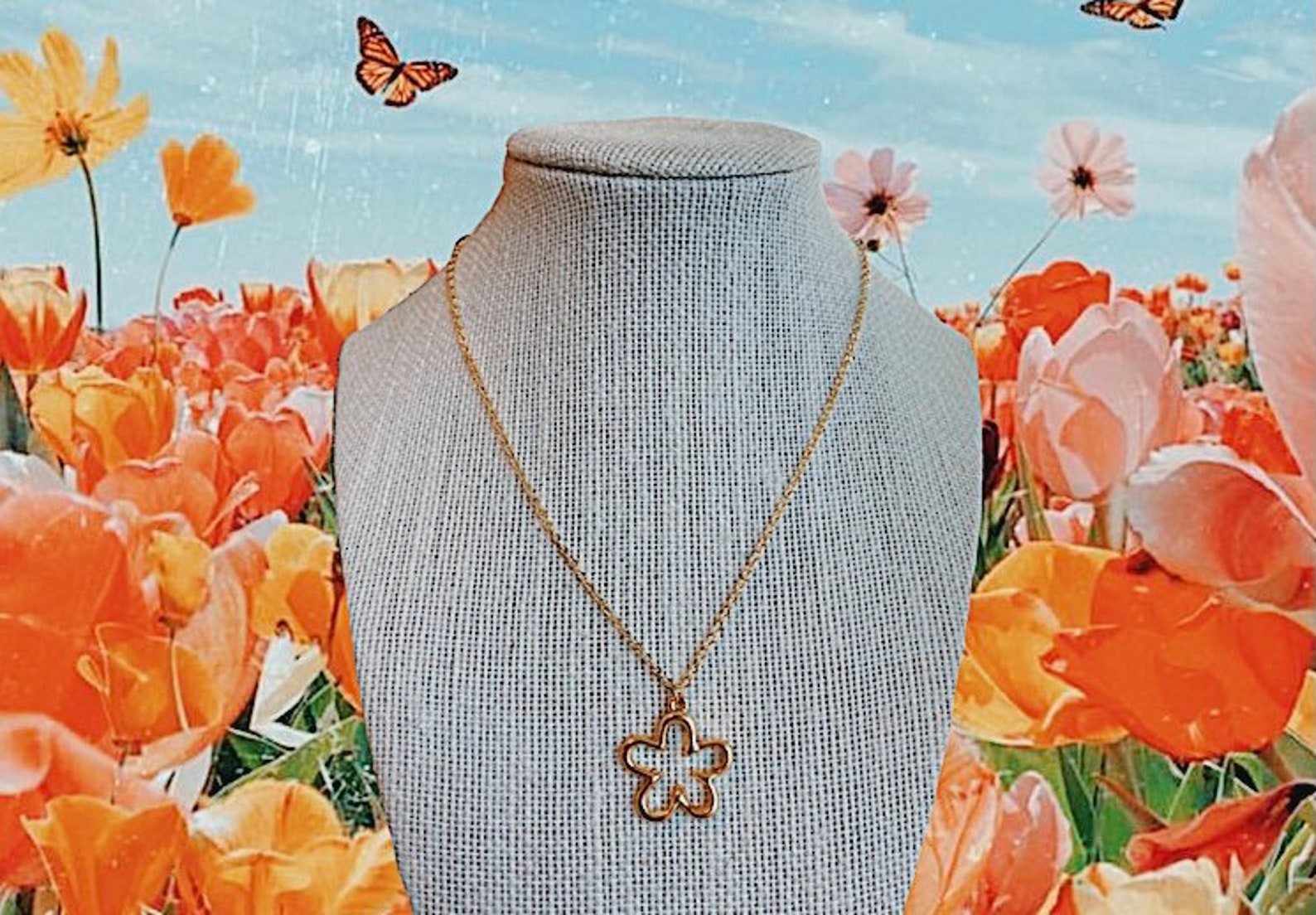 Gold Daisy Charm Necklace Hippy Daisy Necklace Gold Plated - Etsy