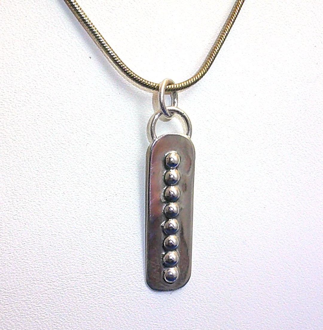 Bar Charm Pendant, Sterling Silver, Unique, Bead Strip, Small ...