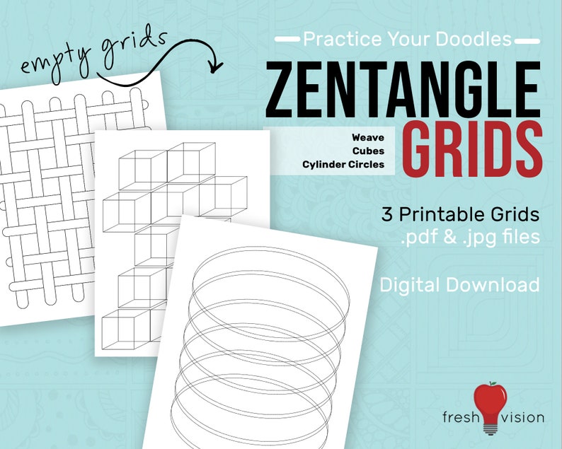 Zentangle Grids - Weave, Cubes, and Cylinder Circles for Drawing and ...