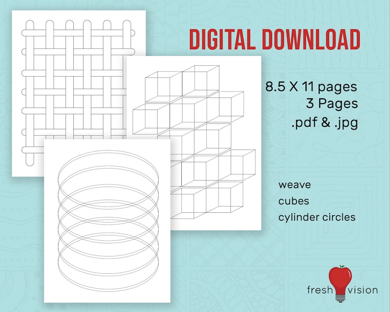 Zentangle Grids - Weave, Cubes, and Cylinder Circles for Drawing and Doodles - Etsy