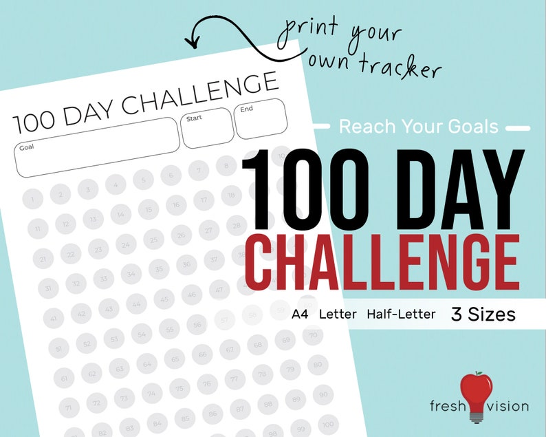 100 Day Tracker Downloadable PDF - Keep Track of Your Goal to Check off ...